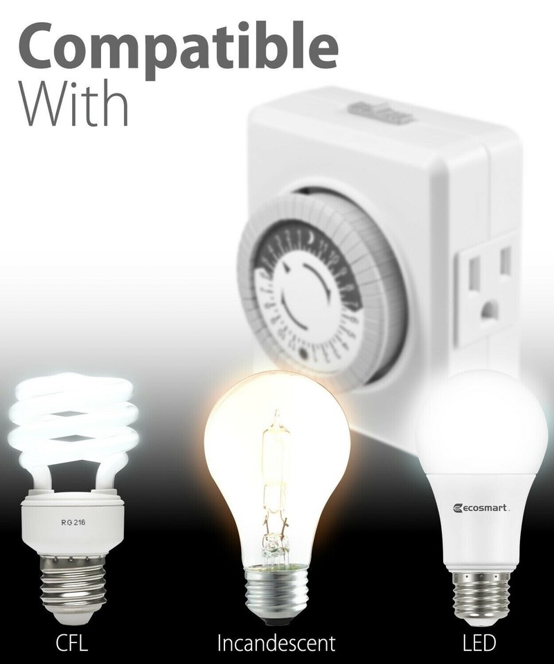 2x Indoor 24-Hour Plug In Grounded Daily Mechanical 2 Outlet Timer ...