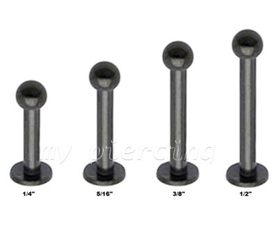 14G 3mm Ball Top Black Anodized 316L Surgical Steel Labret Monroe 1/4 ...