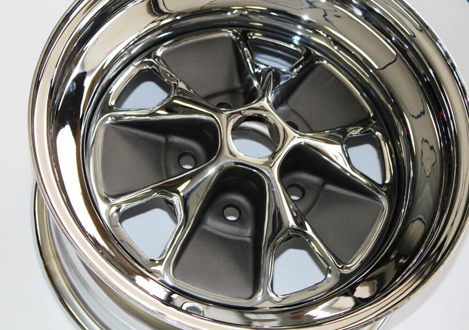 15" x 7" Chrome Mustang Style Styled Steel GT Wheels Set of 4 Complete ...