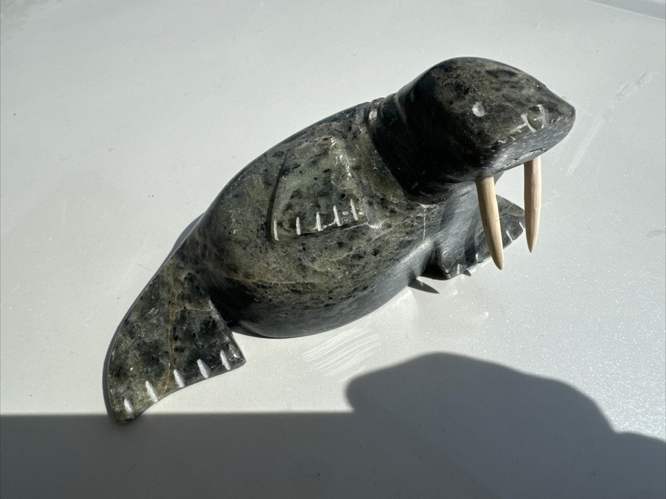 Soapstone Walrus Carving Alaska Art Hand Carved Signed Olaf Piscoya | eBay