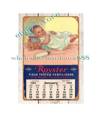 1953 ROYSTER FERTILIZERS Calendar baby milk bottle CHARLOTTE BECKER art ...