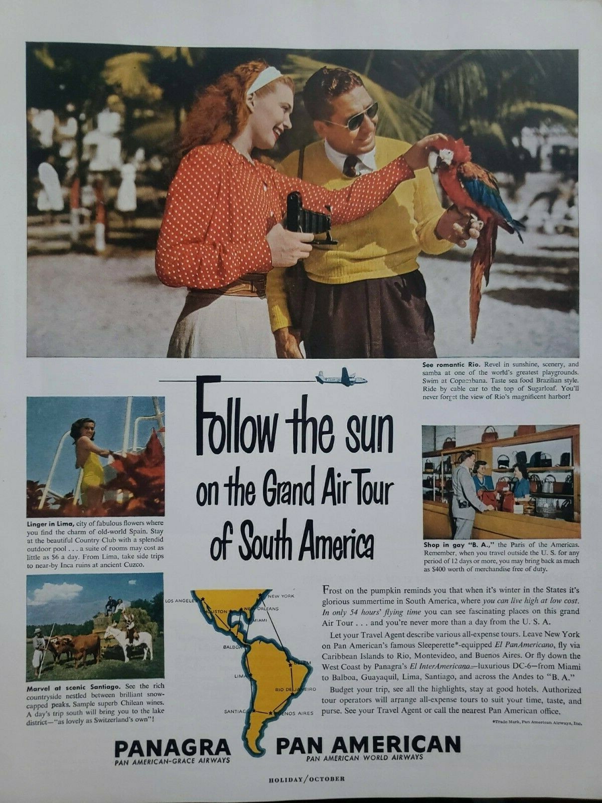 Lot of 2 Vintage Pan Am Panagra Airlines Print Ads Ephemera Decor Art ...