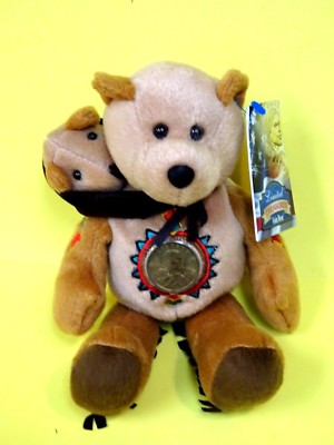 2003 9" Limited Treasures Coin Bear w/Tags Sacagawea w/Papoose & Coin ...