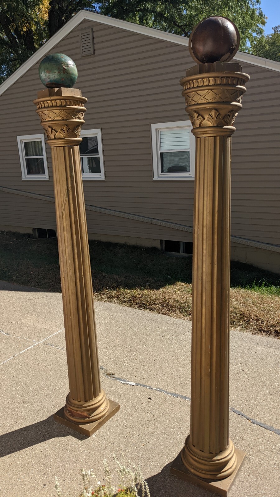 Rare Antique Monumental King Solomon's Gilt Masonic Columns Pillars ...