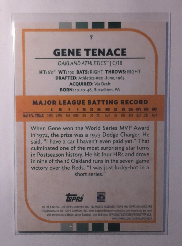 2021 Topps Archives Snapshots #7 Gene Tenace Black & White | eBay