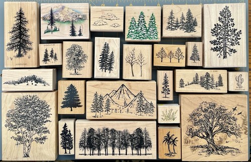 TREES & LANDSCAPE RUBBER STAMPS RARE Mountain Scenes TREES GRASSES Etc ...
