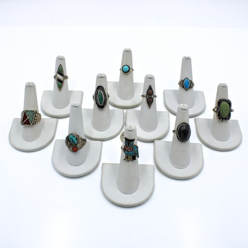 Southwest Sterling Turquoise Red Coral Cab and Inlay Rings Lot of 10 # ...
