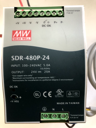 Mean Well SDR-480P-24 AC-DC Industrial DIN rail power supply; Output ...