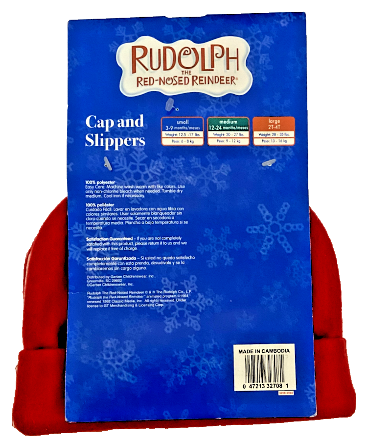 RUDOLPH THE RED-NOSED REINDEER Cap And Slippers Baby 28-35 Lbs. Large ...
