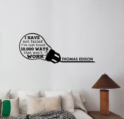 Thomas Edison Lightbulb Wall Decal Inspirational Quote Vinyl Sticker ...
