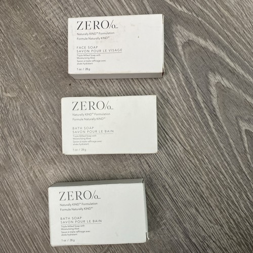Zero % Naturally Kind 2 Bath Soap Bars and 1 Face Soap Travel Size 1 oz ...