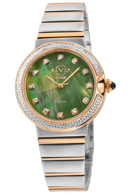 GV2 by Gevril Womens 12448B Sorrento Diamond Green MOP Dial Swiss Two ...