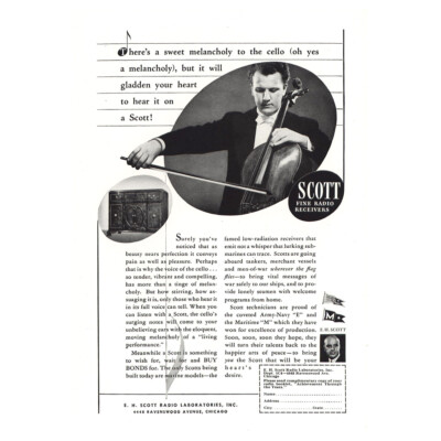 1944 Scott Radio: Sweet Melancholy Cello Vintage Print Ad | eBay