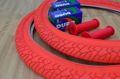 New PAIR of 20" BMX Bicycle Slick RED Street Tires & Tubes 20X1.95 ...