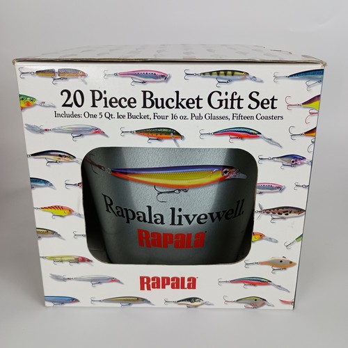Rapala Ice Bucket With 4 Pub Glasses and Coasters Set Fishing Gift ...