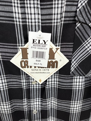 New Men’s ELY Cattleman Black White Flannel Short Sleeve Pearl Snap 4XL E-78 | eBay