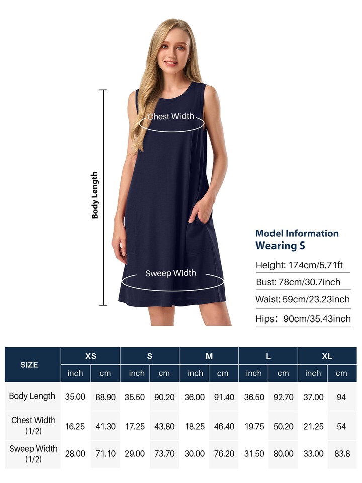 SIORO Women Merino Wool Nightgown Sleeveless Sleepwear Knee-Length ...