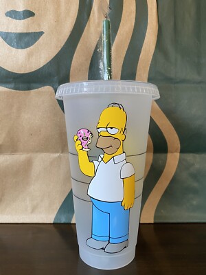 Custom Starbucks The Simpsons Homer Reusable Cold Cup 24Oz With Lid And ...