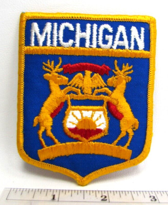 Vintage Michigan State Flag Crest Jacket Patch Shield Shape Travel ...