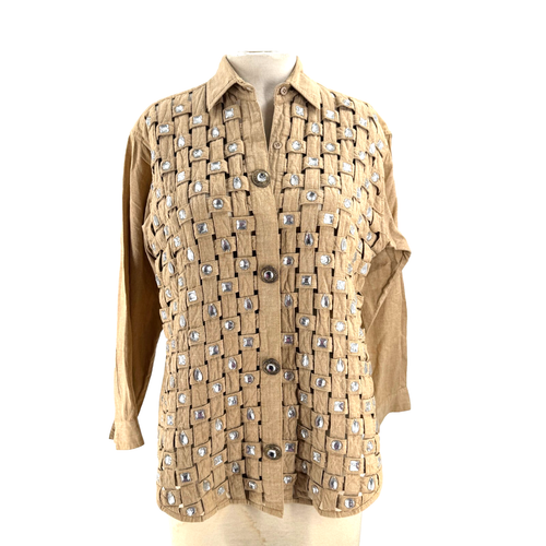 90s Yak Magik Shacket Women's Medium Biege Woven Buttons Up Artsy ...