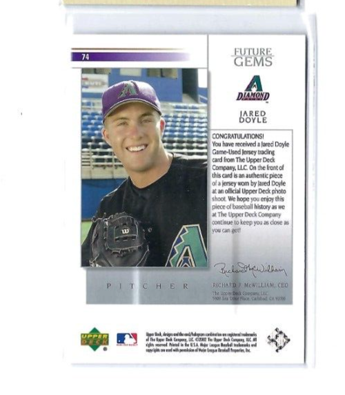 2002 MLB Upper Deck Jersey Relic Gems Jared Doyle Arizona Diamondbacks ...