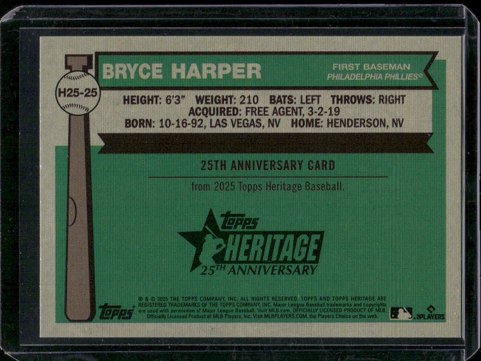 2025 Topps Heritage Bryce Harper 25th Anniversary Holographic #H25-25 ...