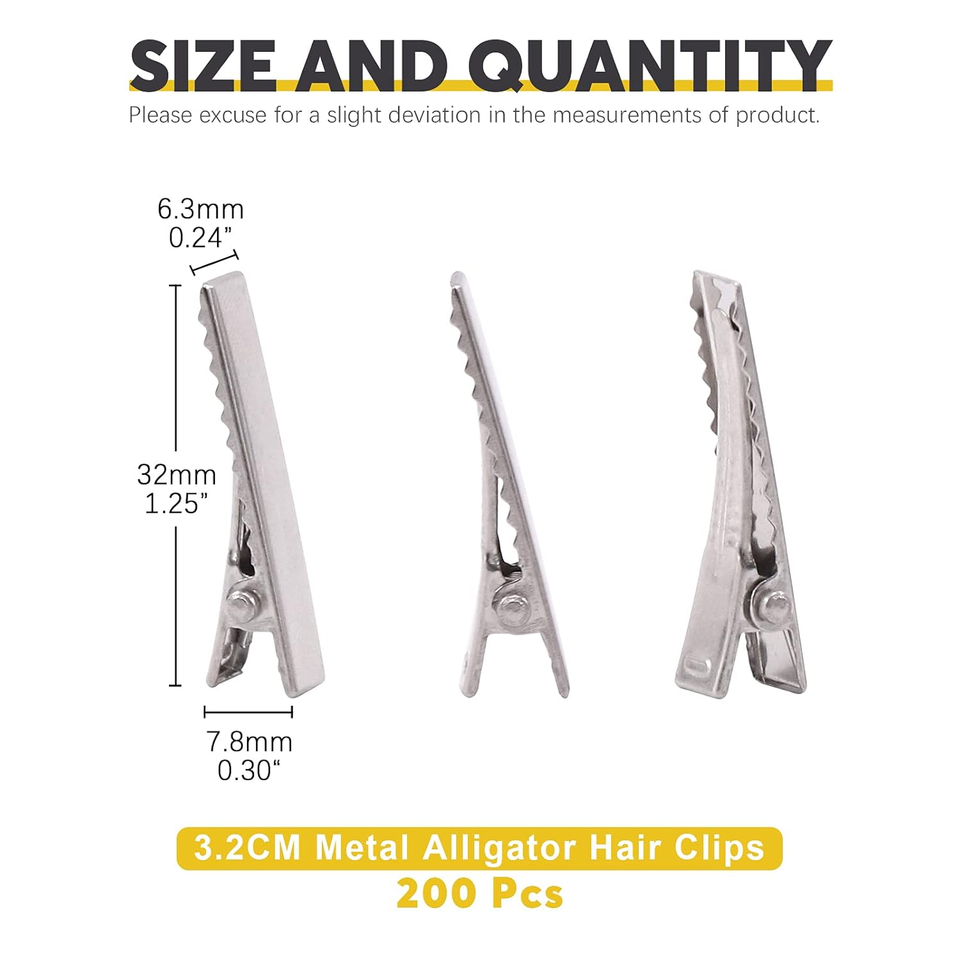 200Pcs 1.25 Inch/ 3.2 Cm Alligator Hair Clips Bulk Silver Single Prong ...