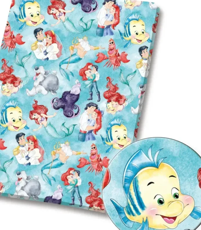 Polycotton Fabric Disney Little Mermaid Ariel Print – Half Yard 18x55 ...