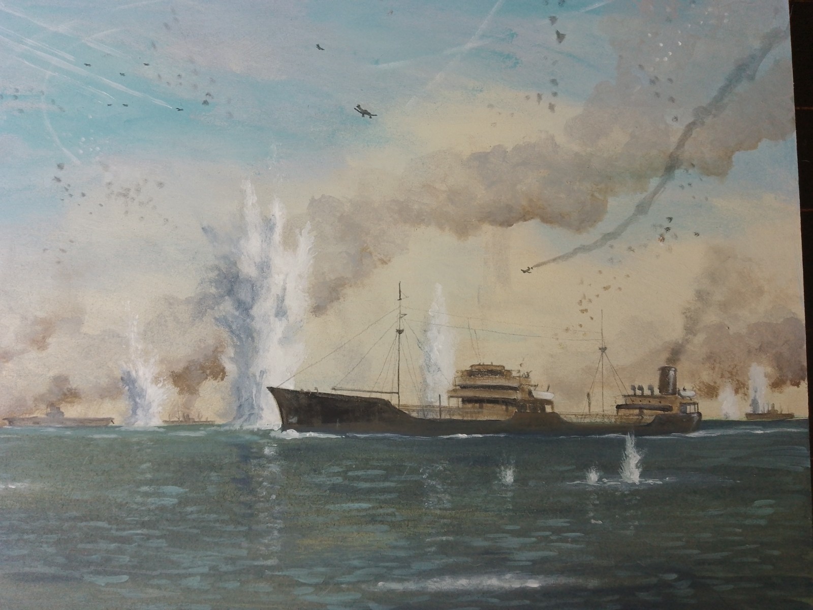 Original Marine Art Ship Painting Tanker 'SS Ohio' Malta 1942 24x16 ...