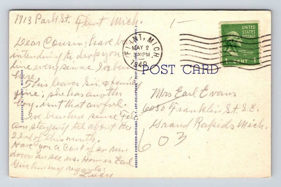 Vintage Linen Postcard Mott Foundation Building Flint Michigan Art Deco ...