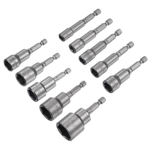 10pcs 1/4" Quick-Change Hex Shank 6-19mm Magnetic Nut Driver Bit Set CR ...
