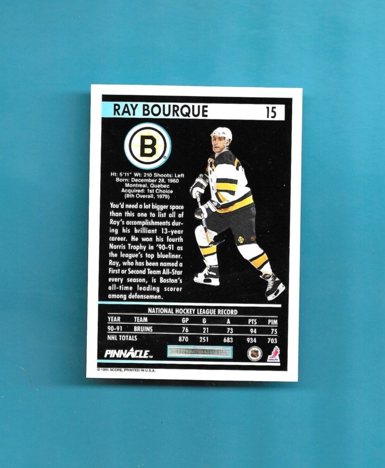 1991-92 Pinnacle Card # 15 RAY BOURQUE BOSTON BRUINS EXCEPTIONAL! | eBay