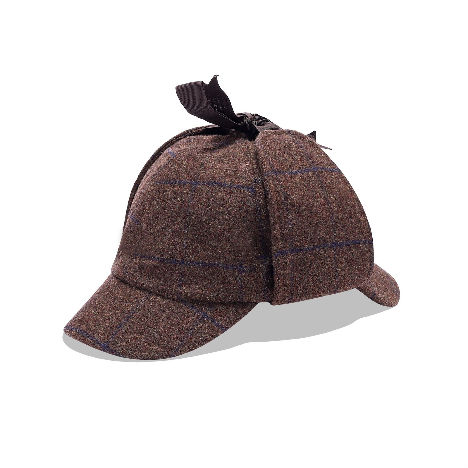 Mens Deerstalker Sherlock Holmes Cap Herringbone Houndstooth Tweed Wool ...