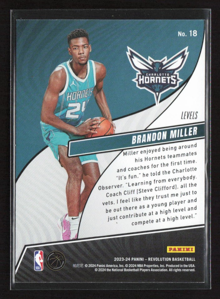 2023-24 Panini Revolution #18 Brandon Miller Rookie Revolution Levels ...