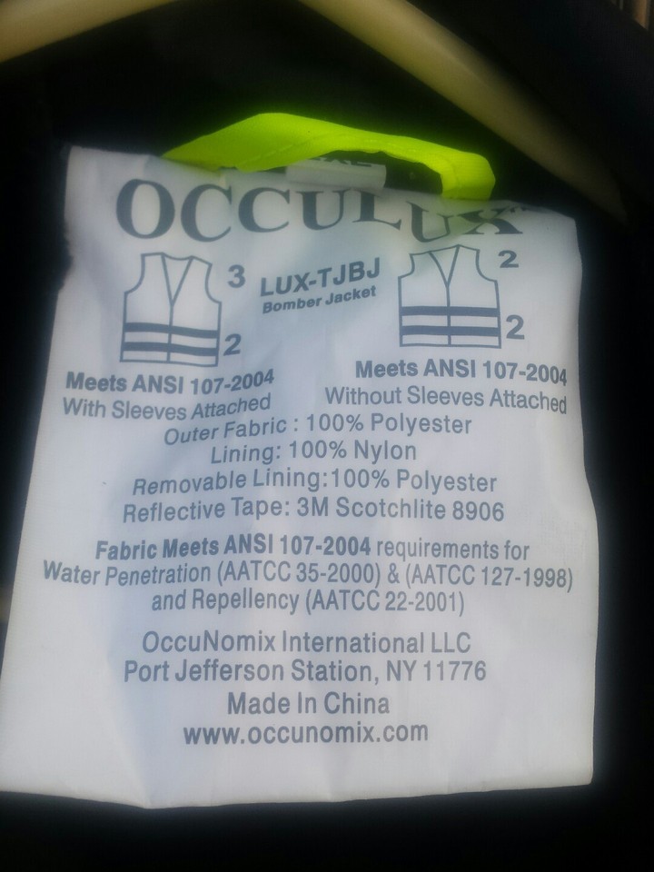 Occunomix Occulux Bomber Jacket 2XL Yellow LUX-TJBJ Safety Coat Sleeves ...