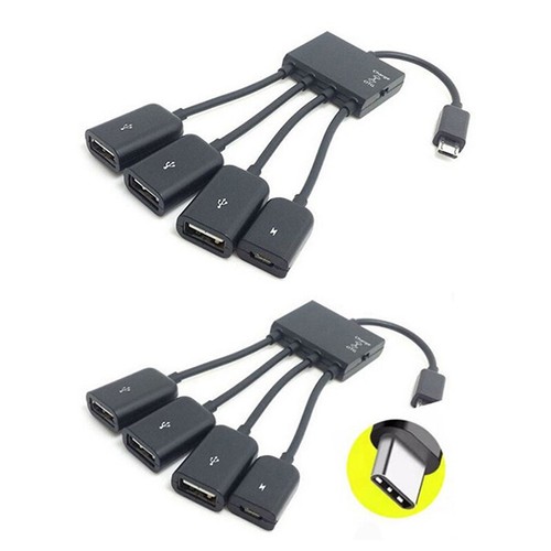 4 Port Micro USB 2.0 HUB 4-IN-1 OTG Hub Power Adapter Cable For Phone t ...