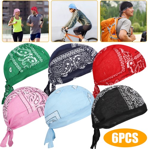 6Pcs Biker Head Wrap Skull Cotton Hat Motorcycle Hip Hop Bandana ...