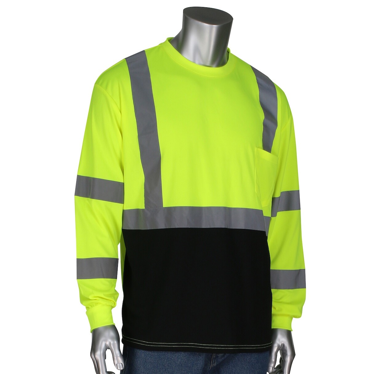 Hi Visibility Class III Green Long Sleeve T-Shirt w/2" ANSI Strips ...