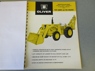 Rare Oliver 1650 4WD Industrial Tractor Loader Backhoe Sales Sheet 1966 ...