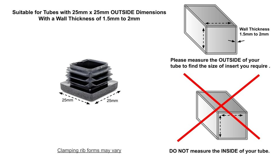 Square Tube Inserts - Black Blanking End Caps - Furniture Feet - Made ...