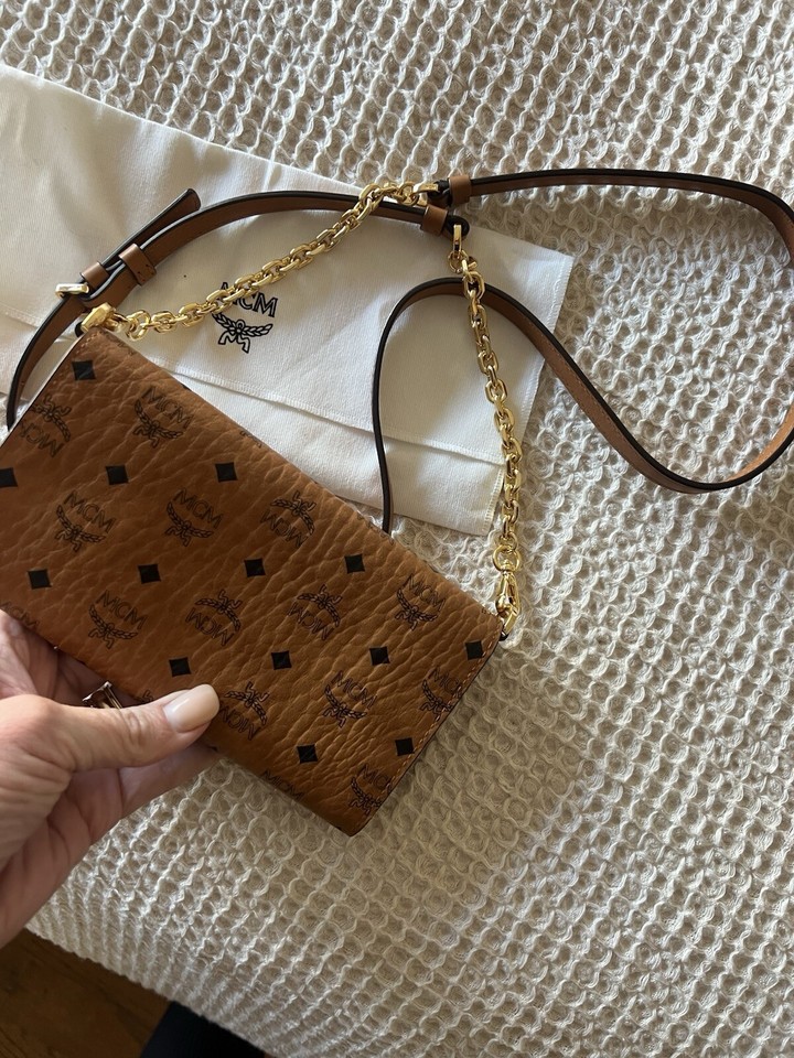 MCM Crossbody Visetos Wallet With Chain Strap | eBay