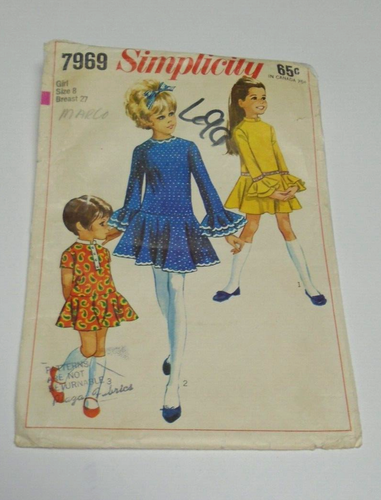 Vintage 1960s Simplicity 7969 Pattern, Girls Dress, Size 8, Breast 27 ...