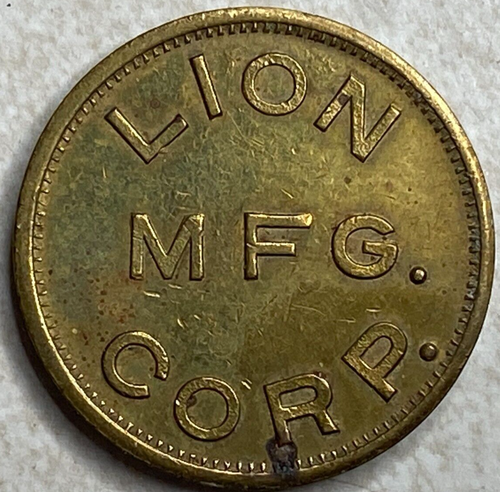 Lion MFG Corp Corporation Chicago Pinball Jukebox Arcade Trade Token ...