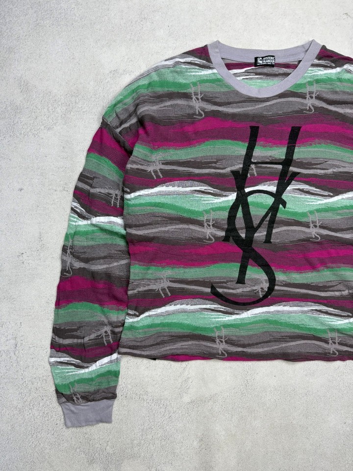 Hysteric Glamour Rip Off YSL Logo Multicolor Boxy Knit Sweater | eBay