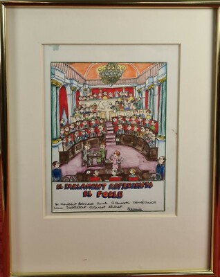 THE PARLAMENT. PILARIN BAYES. INK CARTOON ON PAPER. TWENTIETH CENTURY ...