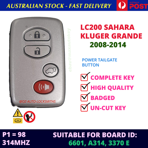 For Toyota LC 200 Sahara Kluger Grande 4button smart key auto tailgate ...