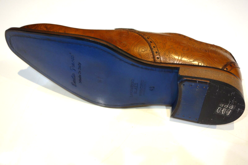 Emilio Franco Dress Shoe Whisky Brown Oxford Etched Leather Square Toe ...