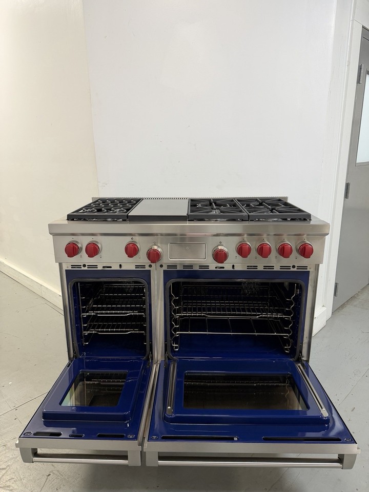 Wolf DF486G 48" Dual Fuel Range 6 Burners + Griddle PRO Stainless - Red ...