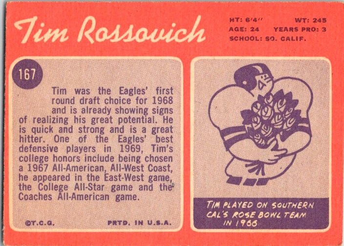 Tim Rossovich 1970 Topps #167 Rookie Philadelphia Eagles | eBay
