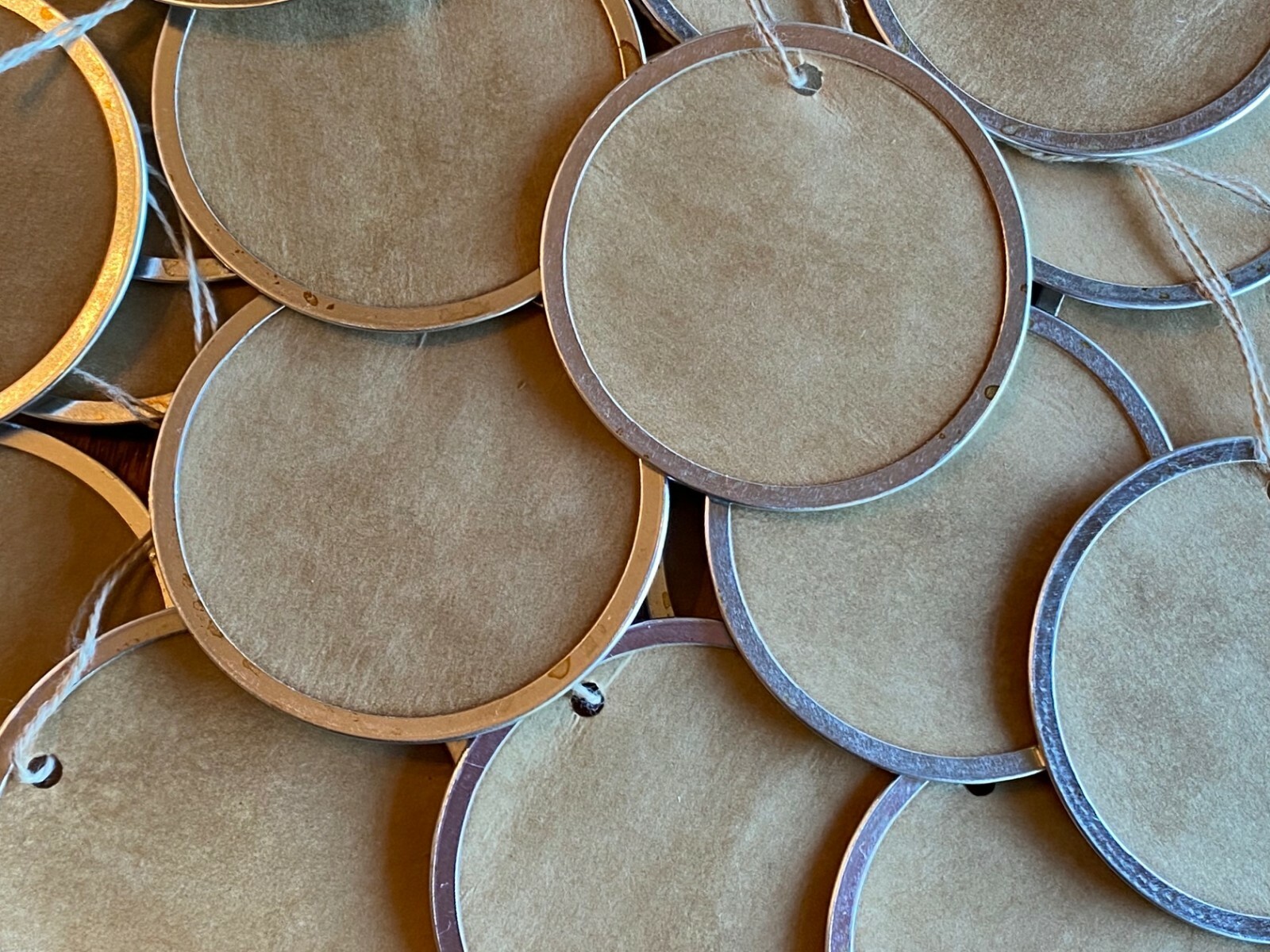 25 XLARGE 2-1/4" Metal Rim Round Circle Coffee Stained Primitive Gift ...